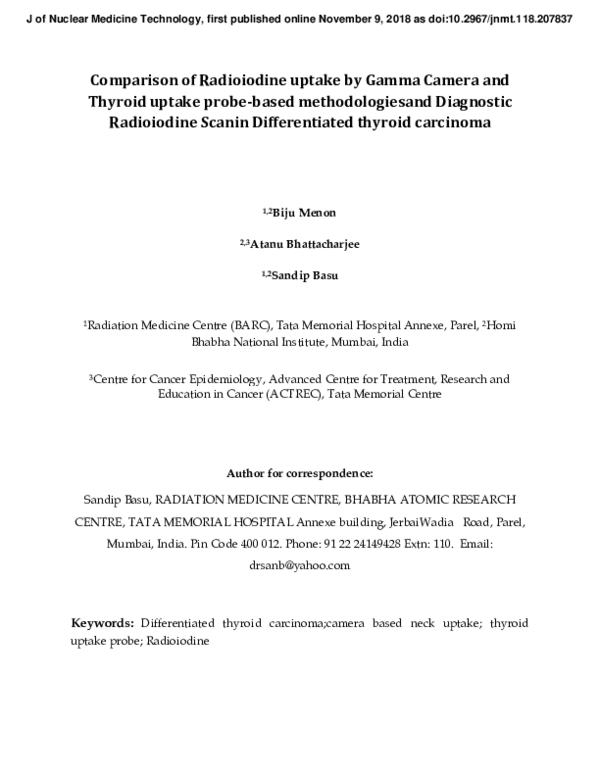 (PDF) Comparison of Radioiodine uptake by Gamma Camera and Thyroid ...