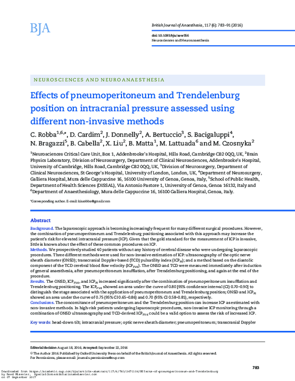 (PDF) Effects of pneumoperitoneum and Trendelenburg position on ...