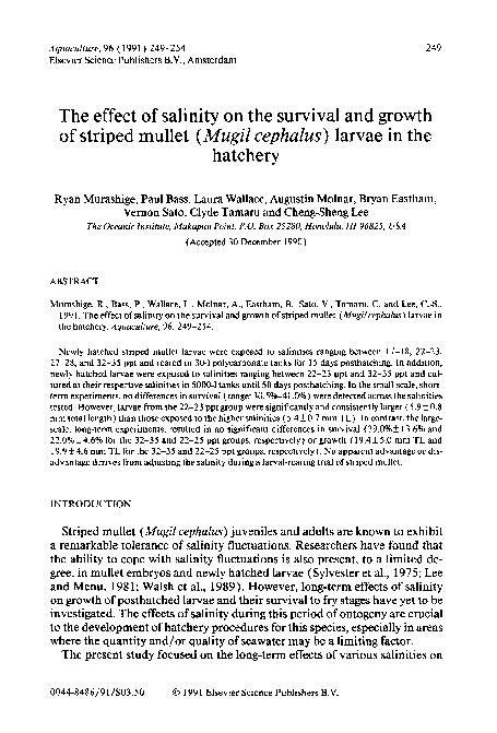 (PDF) The effect of salinity on the survival and growth of striped ...