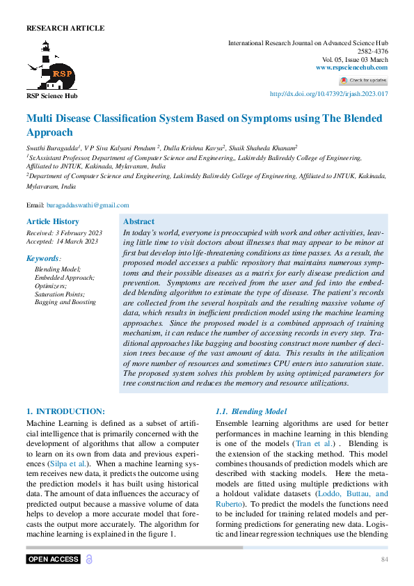 (PDF) Multi Disease Classification System Based on Symptoms using The Blended Approach