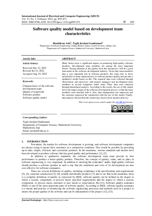 (PDF) Software quality model based on development team characteristics