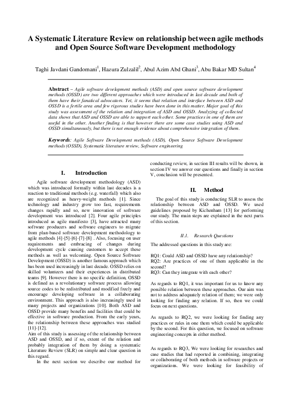 (PDF) A Systematic Literature Review on relationship between agile methods and Open Source ...