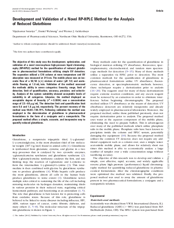(PDF) Development and Validation of a Novel RP-HPLC Method for the Analysis of Reduced Glutathione