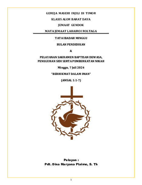 (PDF) TATA IBADAH 7 JULI 2024 JEMAAT GENDOK