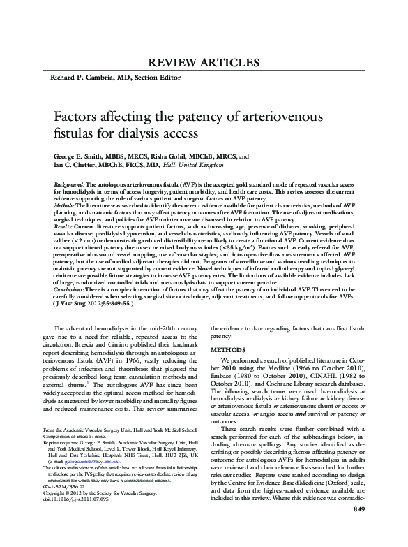 (PDF) Factors affecting the patency of arteriovenous fistulas for ...