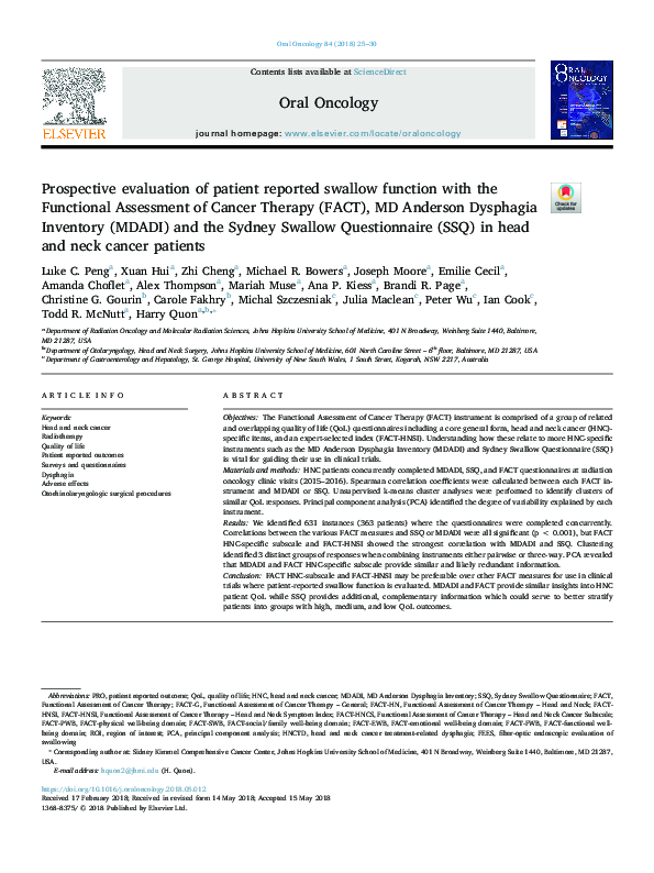 (PDF) Prospective evaluation of patient reported swallow function with ...