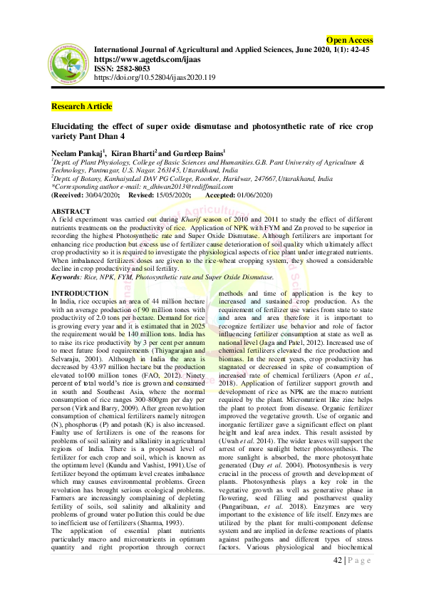 (PDF) Elucidating the effect of super oxide dismutase and ... (PDF) Elucidating the effect of super oxide dismutase and ...