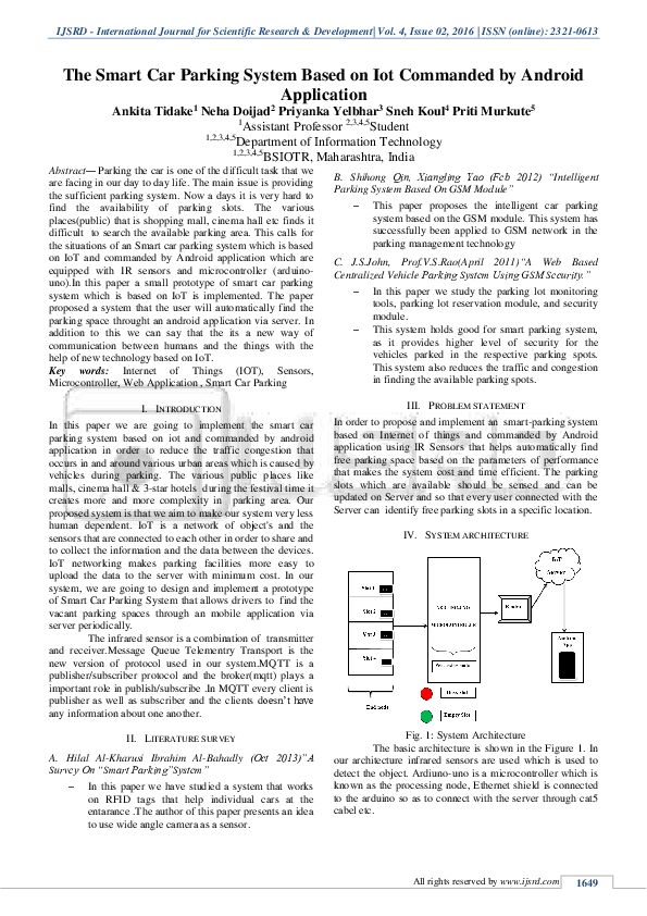 (PDF) The Smart Car Parking System Based on Iot Commanded by Android ...