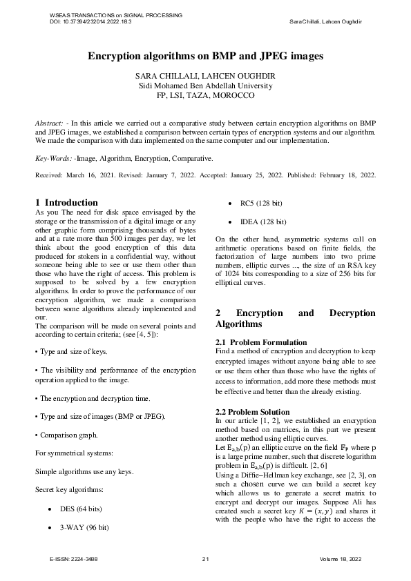(PDF) Encryption Algorithms on BMP and JPEG Images
