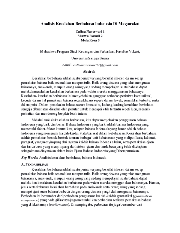 (PDF) Analisis Kesalahan Berbahasa Indonesia Di Masyarakat
