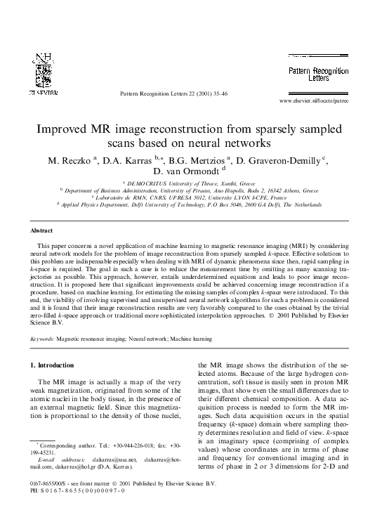 (PDF) Improved MR image reconstruction from sparsely sampled scans based on neural networks