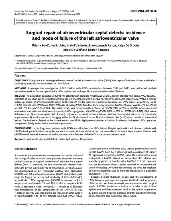 (PDF) Surgical repair of atrioventricular septal defects: incidence and ...