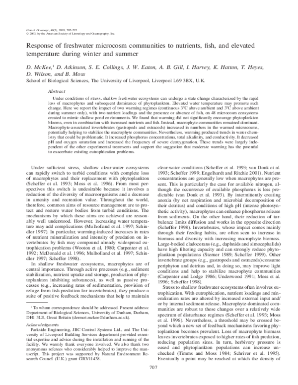 (PDF) Response of freshwater microcosm communities to nutrients, fish ...