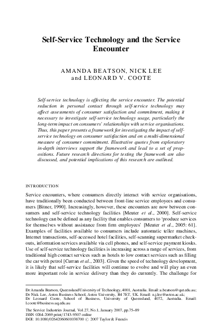(PDF) Self-Service Technology and the Service Encounter