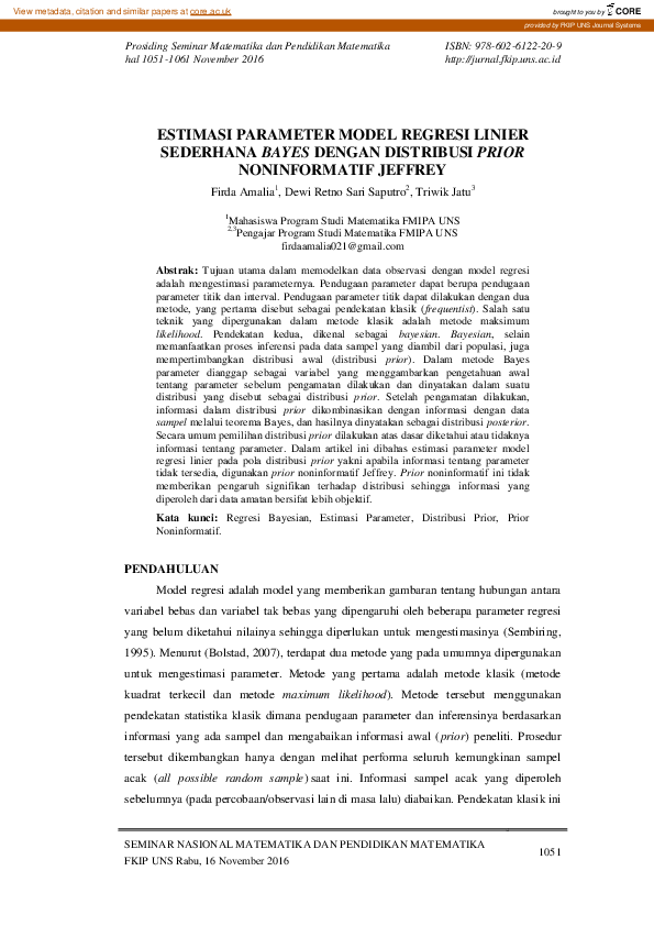 (PDF) Estimasi Parameter Model Regresi Linier Sederhana Bayes Dengan Distribusi Prior ...