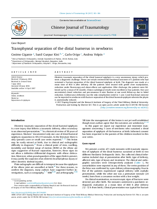 (PDF) Transphyseal separation of the distal humerus in newborns ...