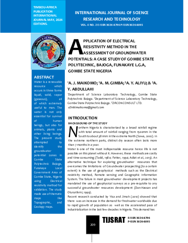 Pdf Application Of Electrical Resistivity Method In The Assessment Of Groundwater Potentials