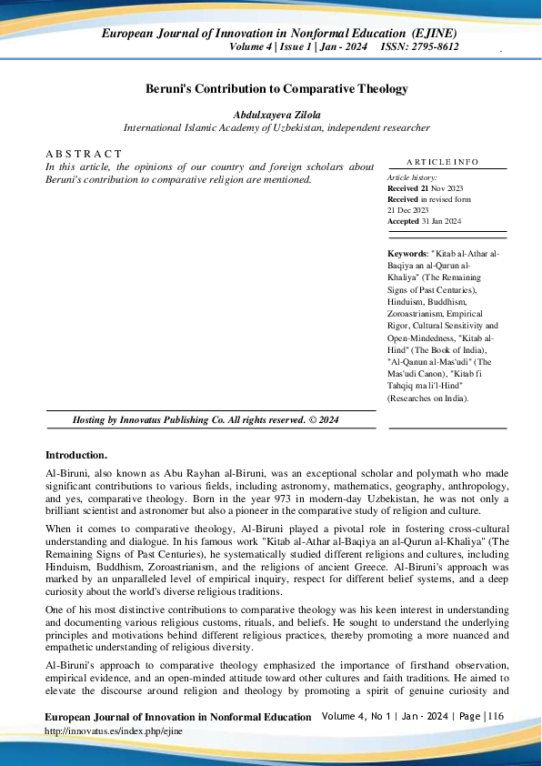 (PDF) Beruni's Contribution to Comparative Theology