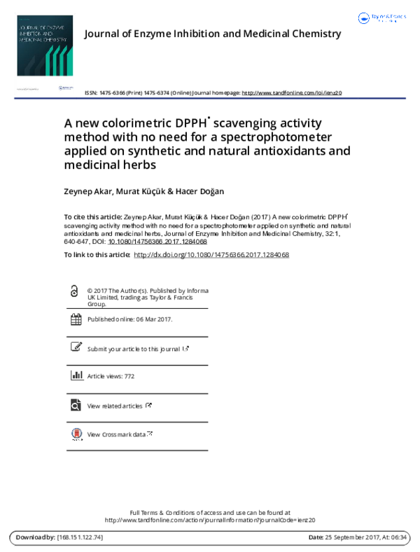 (PDF) A new colorimetric DPPH• scavenging activity method with no need ...