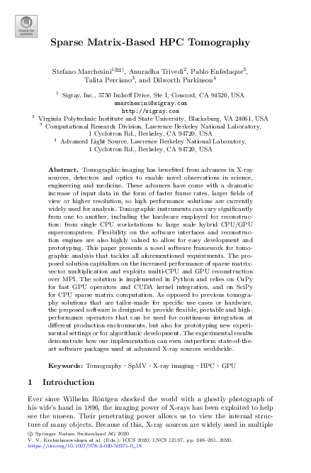 (PDF) Sparse Matrix-Based HPC Tomography