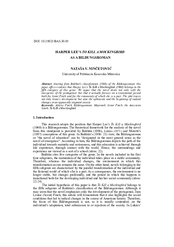 (PDF) HARPER LEE'S TO KILL A MOCKINGBIRD AS A BILDUNGSROMAN