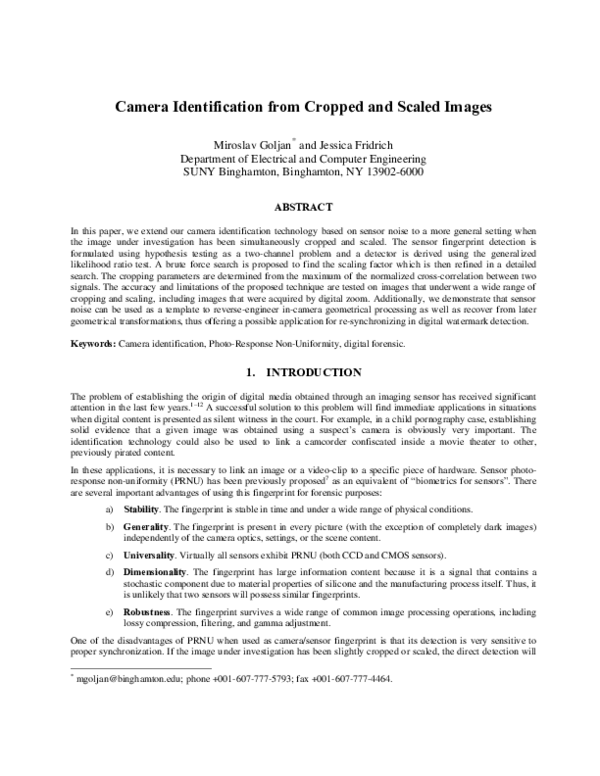 (PDF) Camera identification from cropped and scaled images