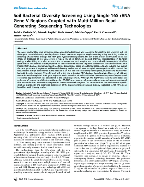 (PDF) Soil Bacterial Diversity Screening Using Single 16S rRNA Gene V Regions Coupled with Multi ...