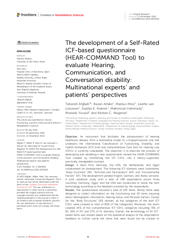 (PDF) The development of a Self-Rated ICF-based questionnaire (HEAR ...