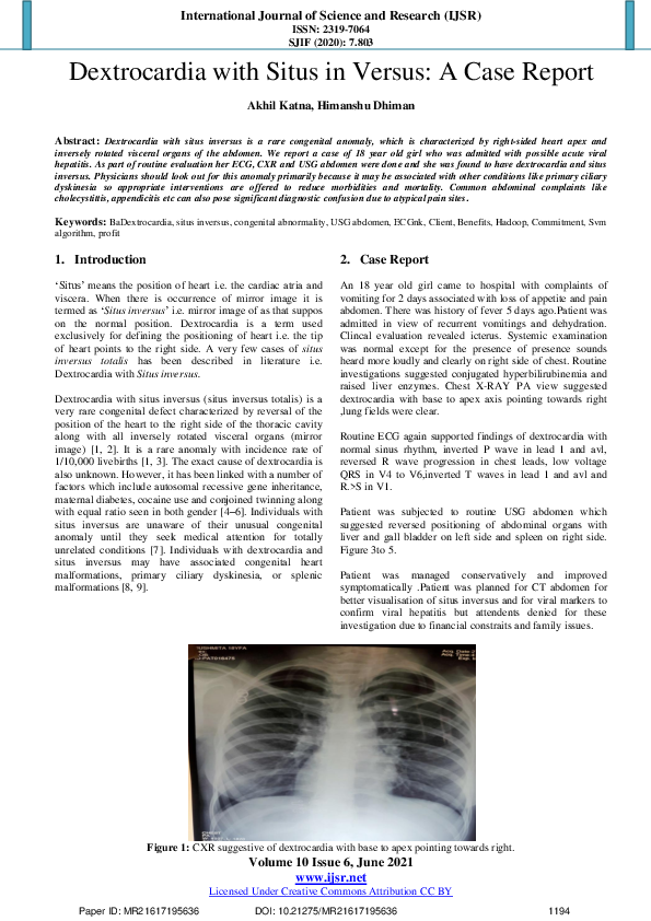 (PDF) Dextrocardia with situs inversus: A case report | Himanshu Dhiman ...