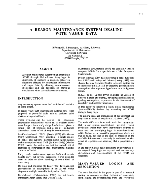(PDF) A Reason Maintenace System Dealing with Vague Data