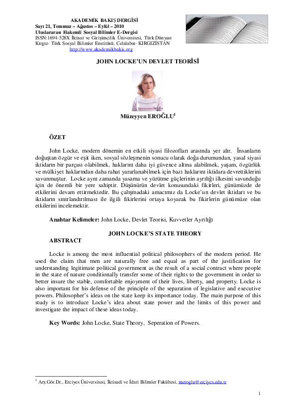 (PDF) John Locke'un Devlet teorisi
