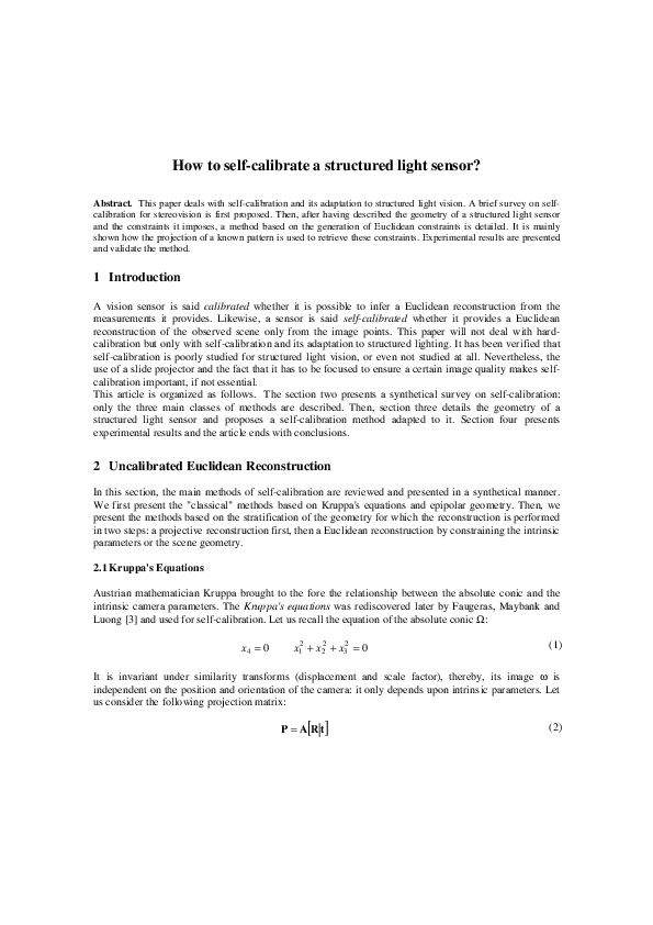 (PDF) How to self-calibrate a structured light sensor?