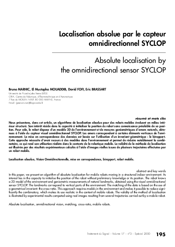 (PDF) Localisation absolue par le capteur omnidirectionnel SYCLOP