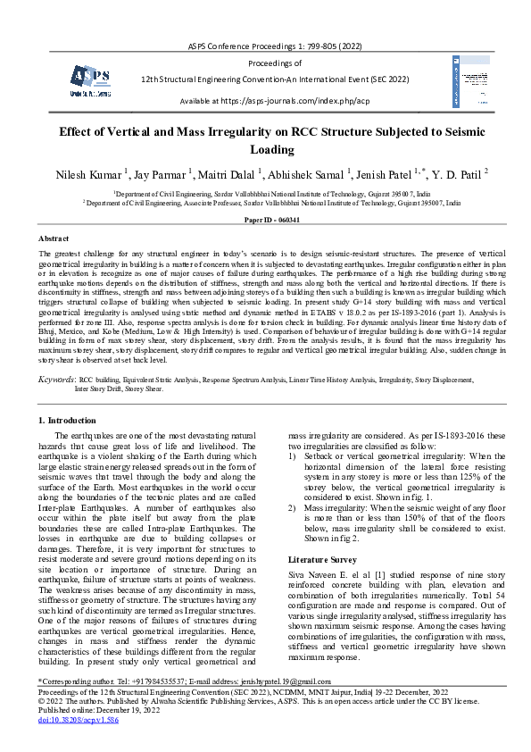 (PDF) Effect of Vertical and Mass Irregularity on RCC Structure Subjected to Seismic Loading