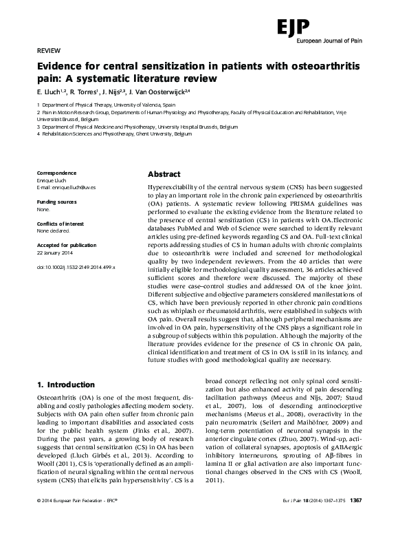(PDF) Evidence for central sensitization in patients with ...