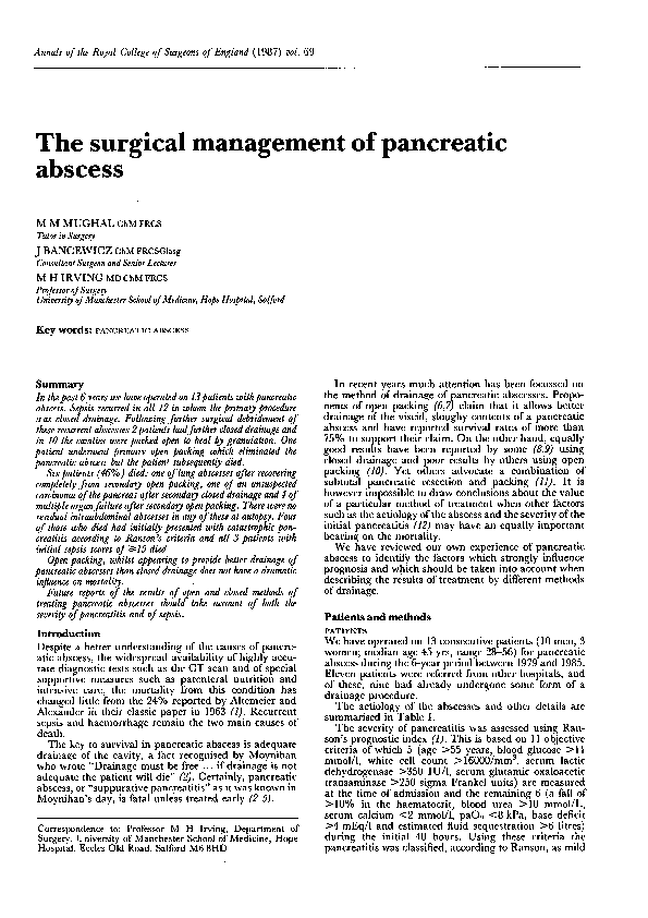 (PDF) The surgical management of pancreatic abscess