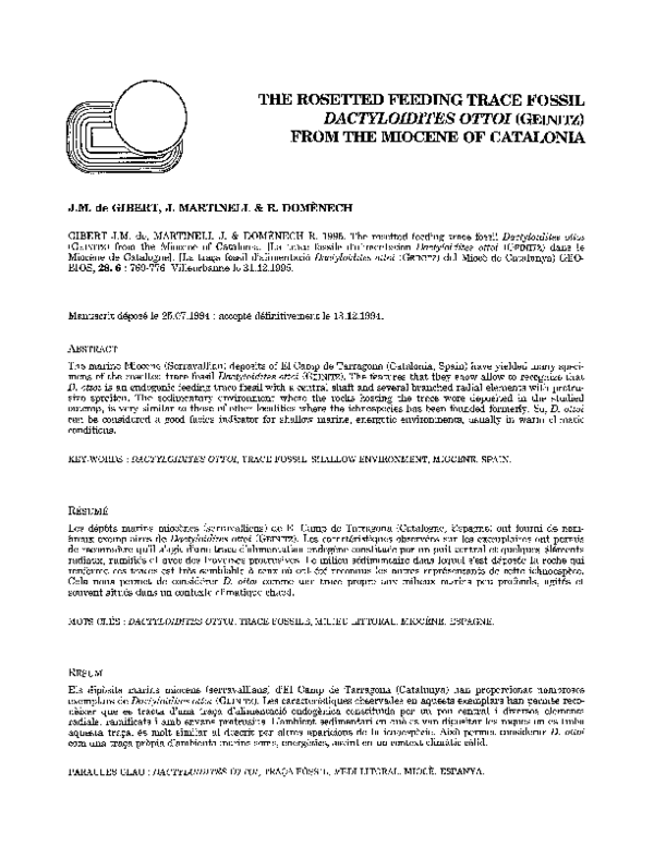 (PDF) Dactyloidites ottoi: Miocene Feeding Trace Fossil in Catalonia