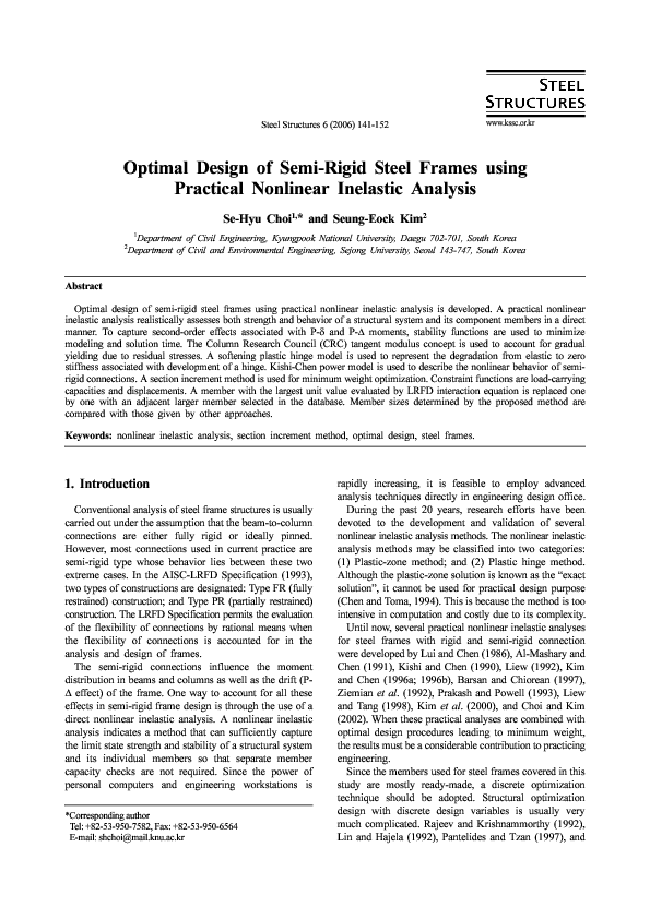 (PDF) Optimal Design of Semi-Rigid Steel Frames using Practical Nonlinear Inelastic Analysis