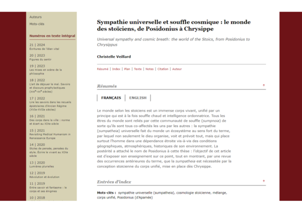 (PDF) Sympathie universelle et souffle cosmique: le monde des Stoïciens ...