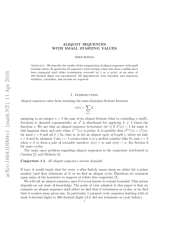 (PDF) Aliquot sequences with small starting values | Wieb Bosma ...