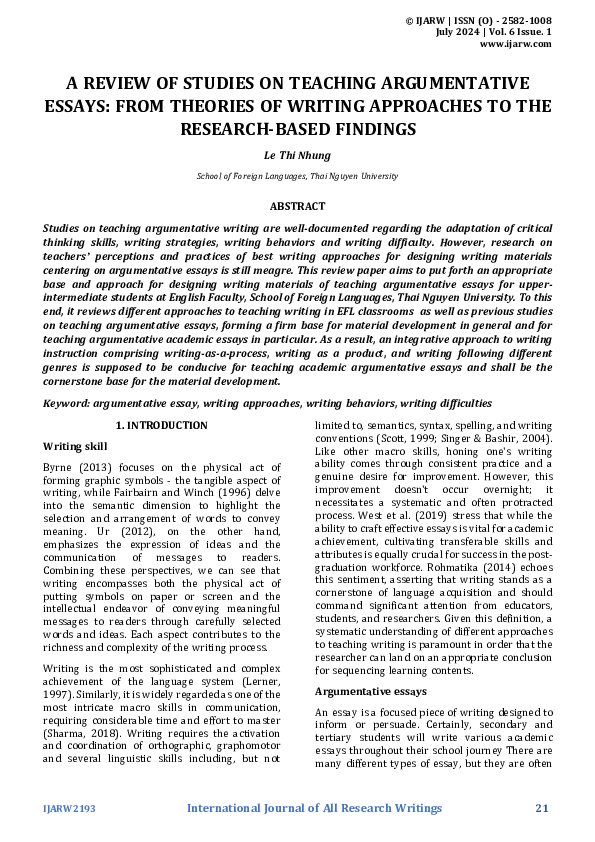 (PDF) A REVIEW OF STUDIES ON TEACHING ARGUMENTATIVE ESSAYS: FROM ...