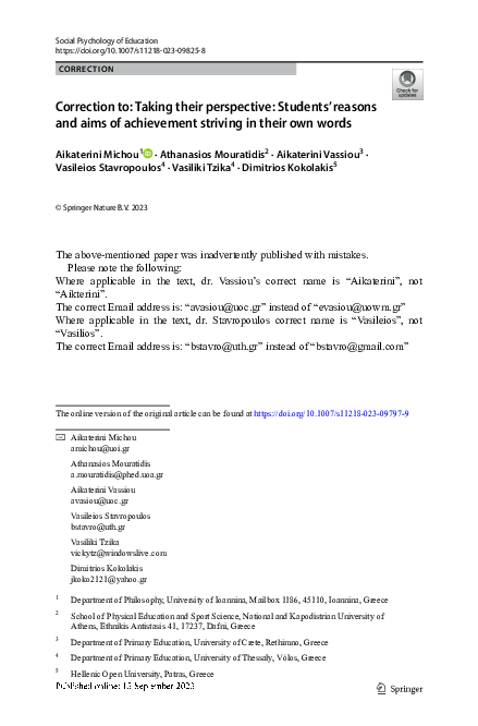 (PDF) Correction to: Taking their perspective: Students’ reasons and ...