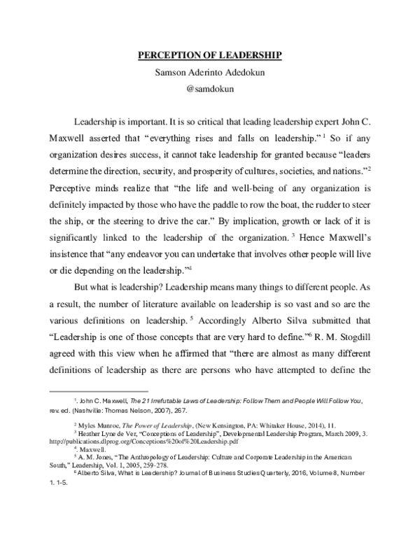 (PDF) PERCEPTION OF LEADERSHIP