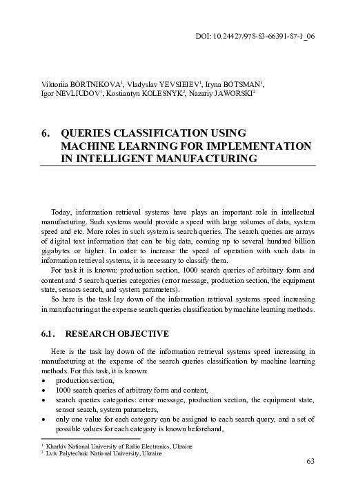 (PDF) QUERIES CLASSIFICATION USING MACHINE LEARNING FOR IMPLEMENTATION IN INTELLIGENT ...