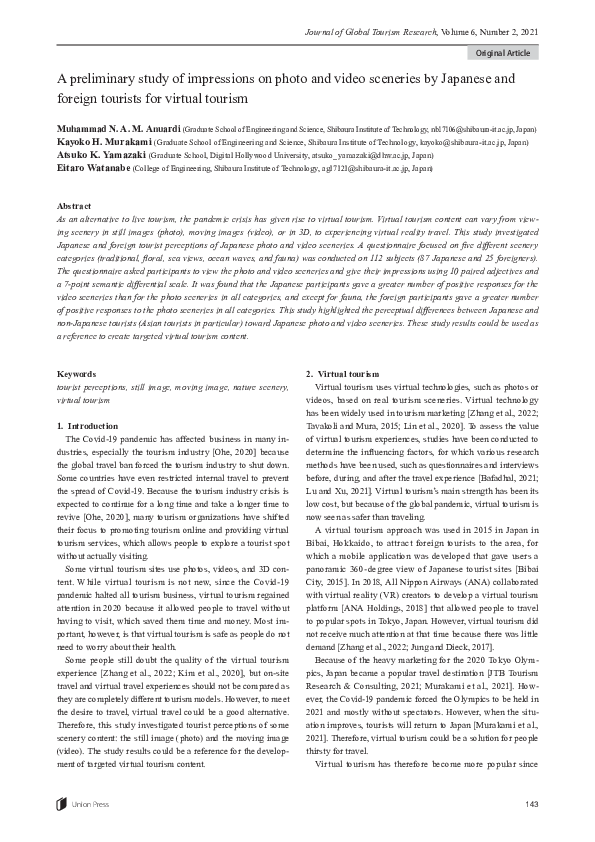 (PDF) A preliminary study of impressions on photo and video sceneries by Japanese and foreign ...