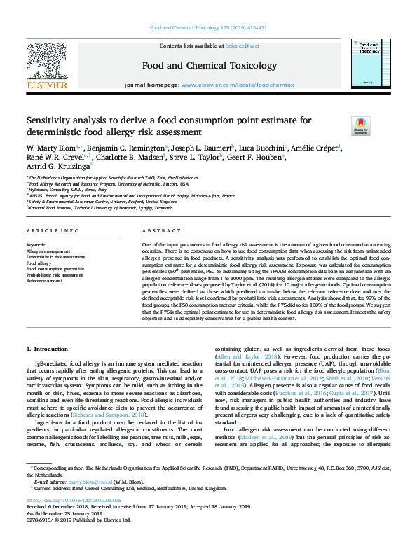 (PDF) Sensitivity analysis to derive a food consumption point estimate ...