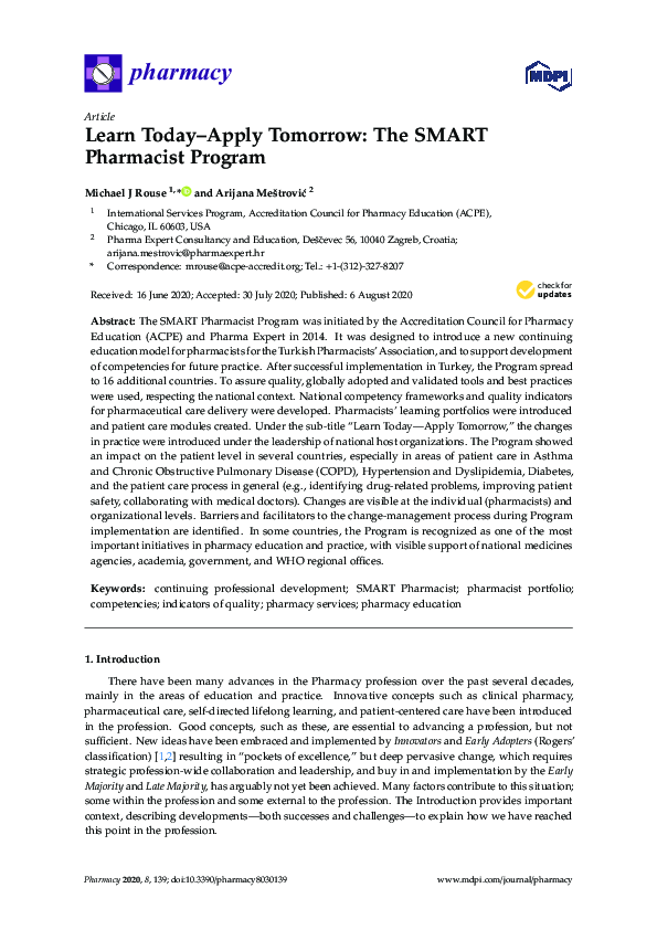 (PDF) Learn Today–Apply Tomorrow: The SMART Pharmacist Program