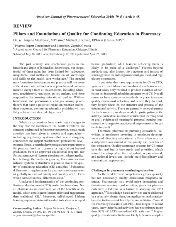 (PDF) Pillars and Foundations of Quality for Continuing Education in ...