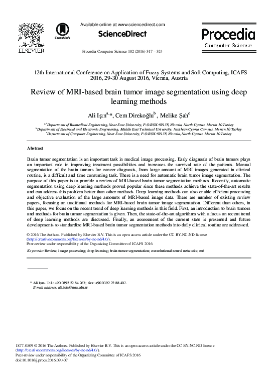 (PDF) Review of MRI-based Brain Tumor Image Segmentation Using Deep Learning Methods