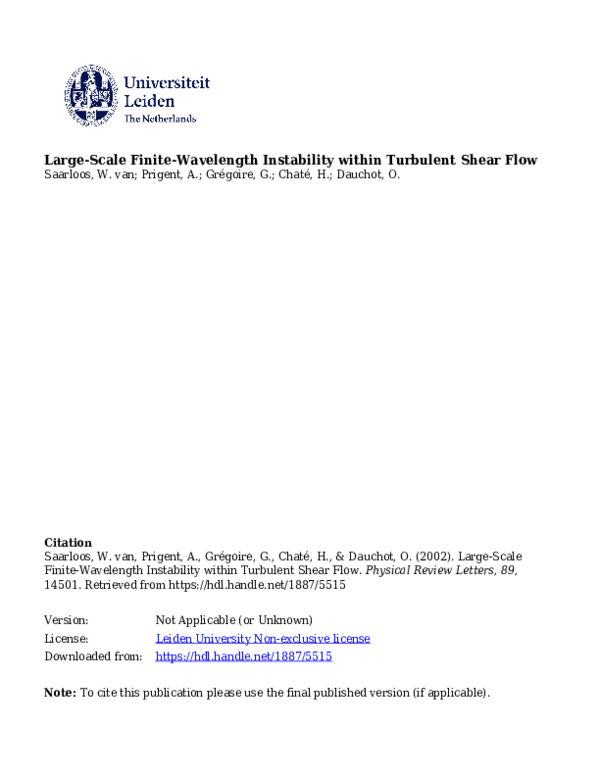 (PDF) Large-Scale Finite-Wavelength Instability within Turbulent Shear Flow